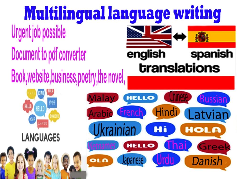 Multilingual language translation writing English to German/Spanish ...
