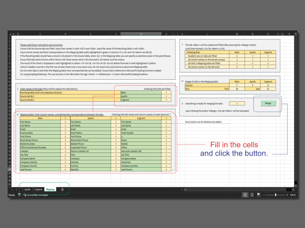 Excel Tables Merging In One Click Using Vba Upwork