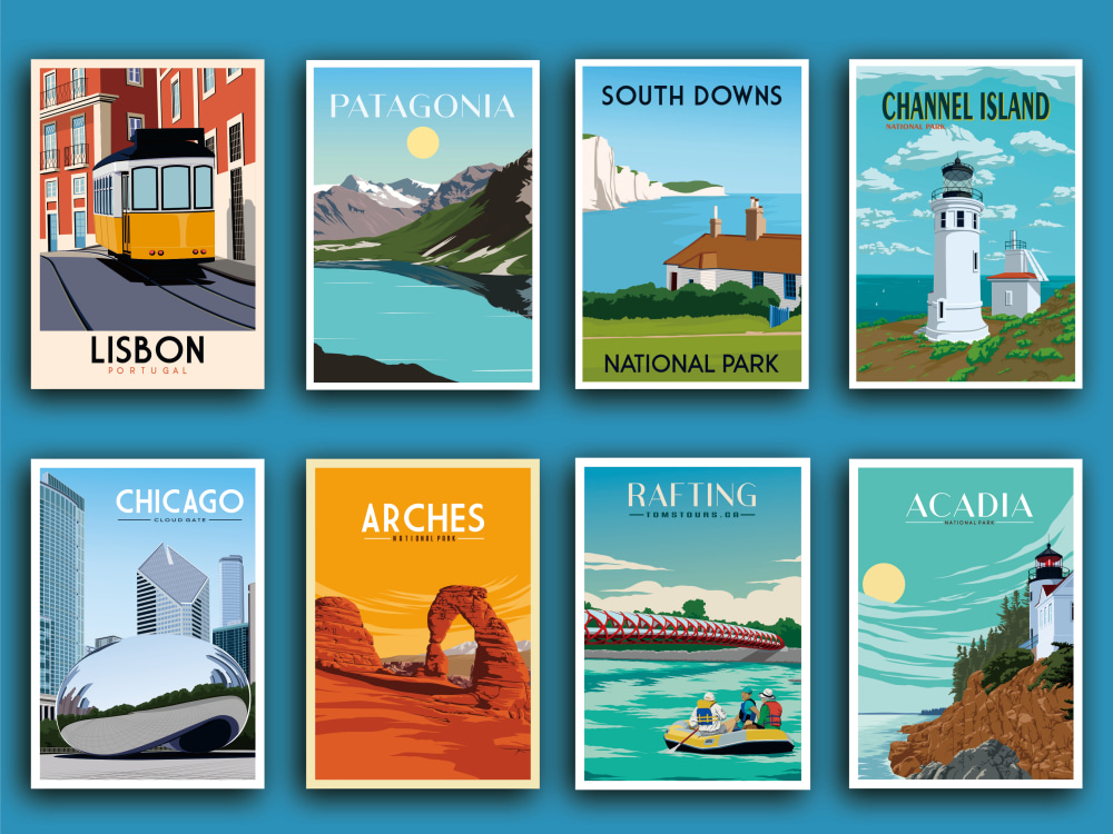 Travel poster and art deco designs with a vintage style | Upwork