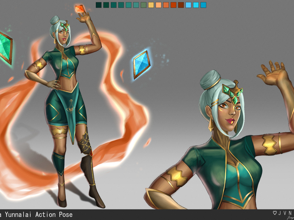 A custom made character concept art (turnarounds, expression sheet, etc ...