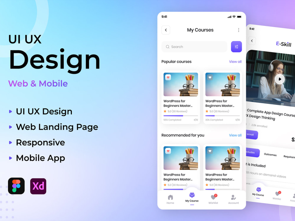 Mobile app ui, webpage ui and ux ui design in figma or adobe xd | Upwork