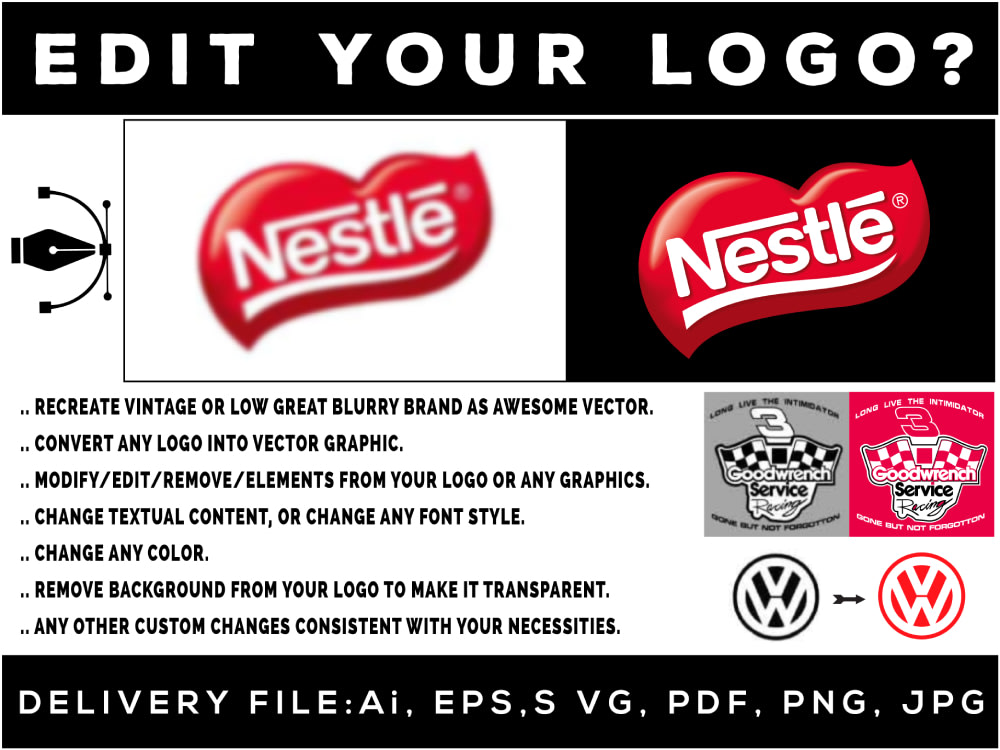 Edit, modify, change, redesign, make transparent, vectorize your logo ...