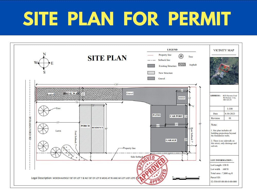 Your site plan plot plan drawings for city permit in Autocad | Upwork