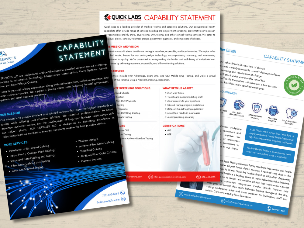 A business capability statement, company profile, bifold trifold ...