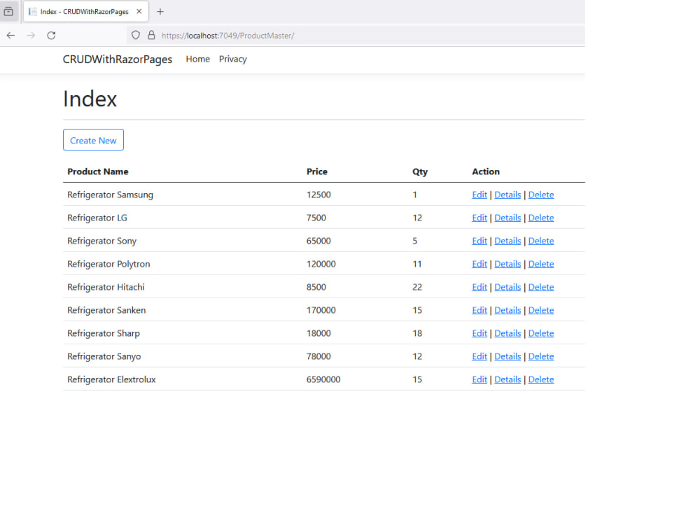 A Crud Menu Aspnet Core C Razor Pages Net 7 Using Db Sql Server 2022 Upwork