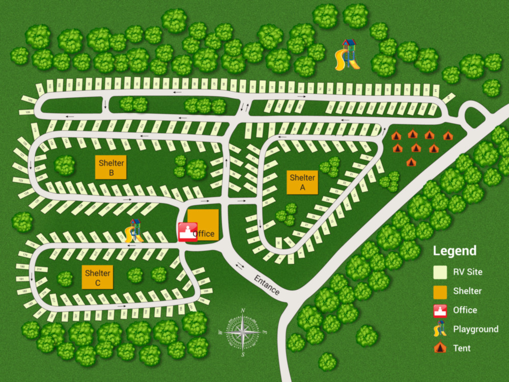 A professional vector RV park map and campground map drawing in ...