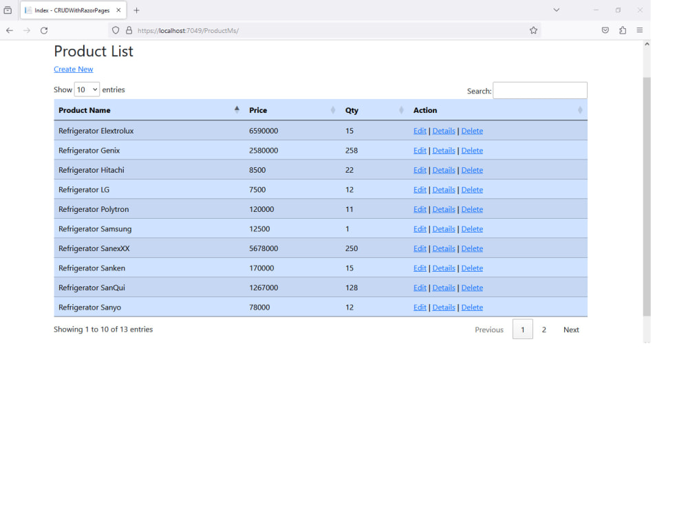 A Crud Menu Aspnet Core C Razor Pages Net 7 Jquery With Db Sql Svr 2022 Upwork