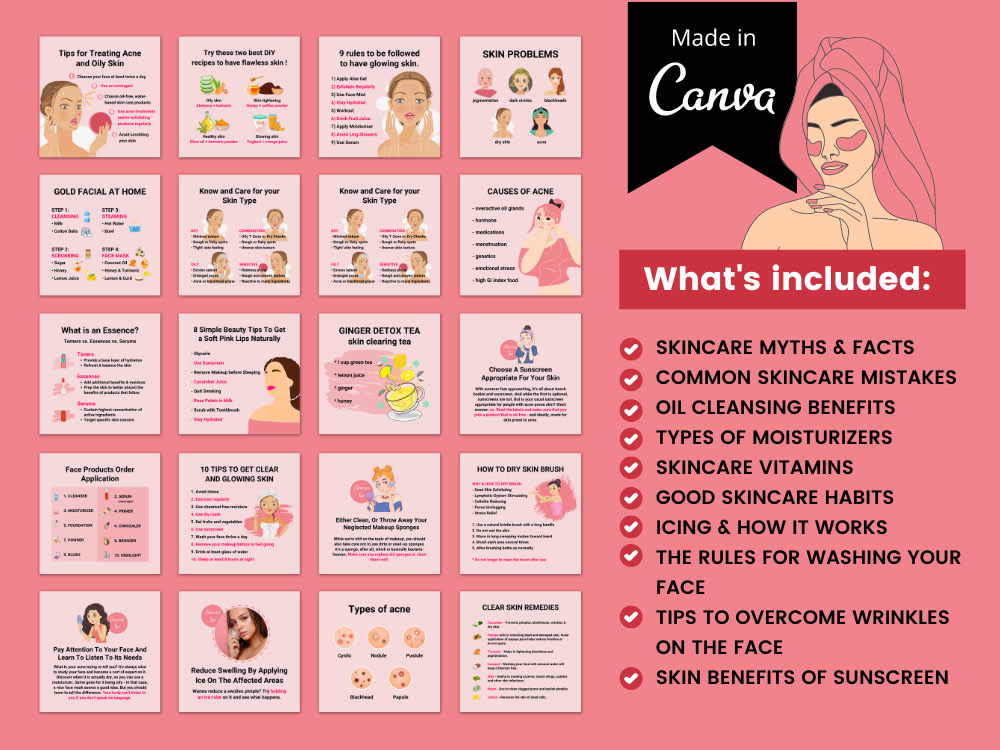 100 Skin Care Tips Canva Templates for Beauty Enthusiasts | Upwork