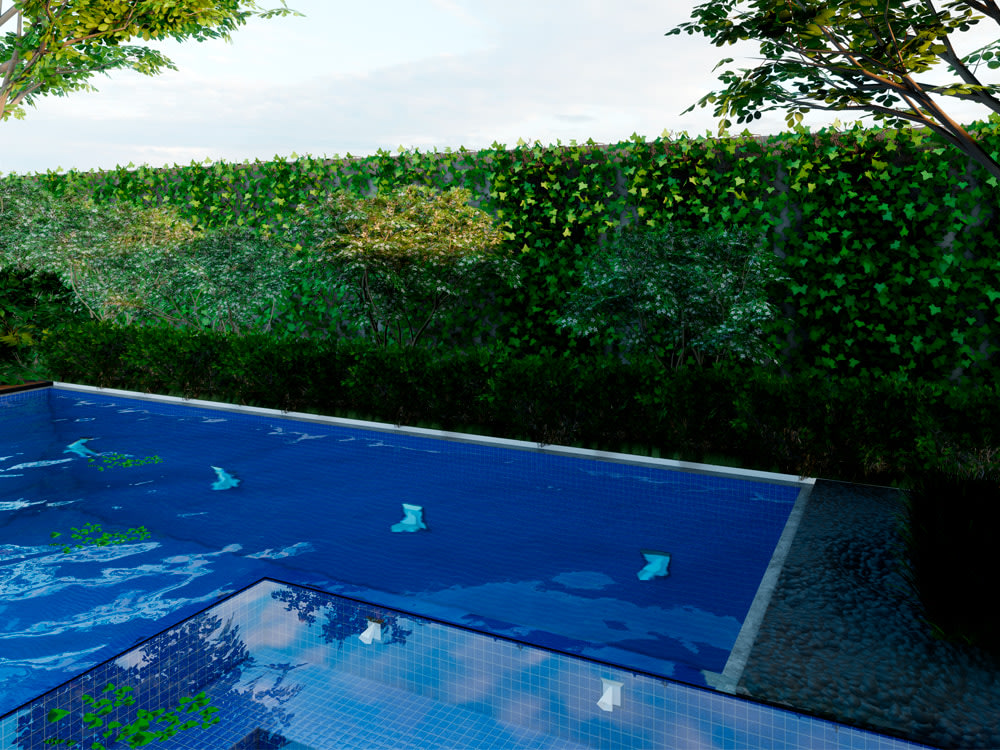 Landscape design of a backyard, garden, patio, terrace, pool rendering ...