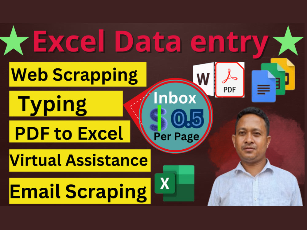 Excel Data entry, VA, Web Scraping and PDF to Word and Typing & more. | Upwork
