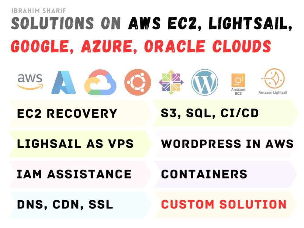 Solutions on AWS EC2, Lightsail, Google Cloud, Azure, Oracle, IBM Clouds | Upwork