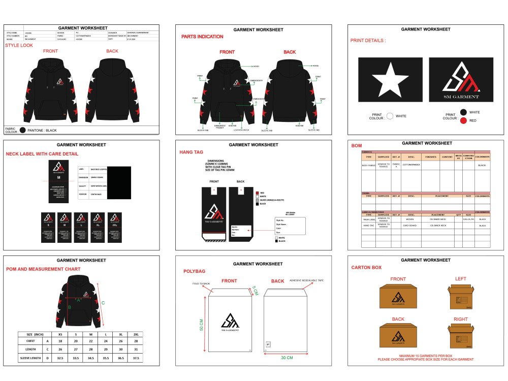 Technical flat sketch and tech pack for manufacture to produce clothing ...