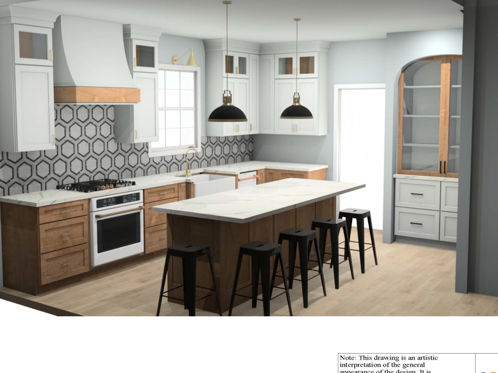 Kitchen Design packet with a floor plan, elevations and 3D color ...
