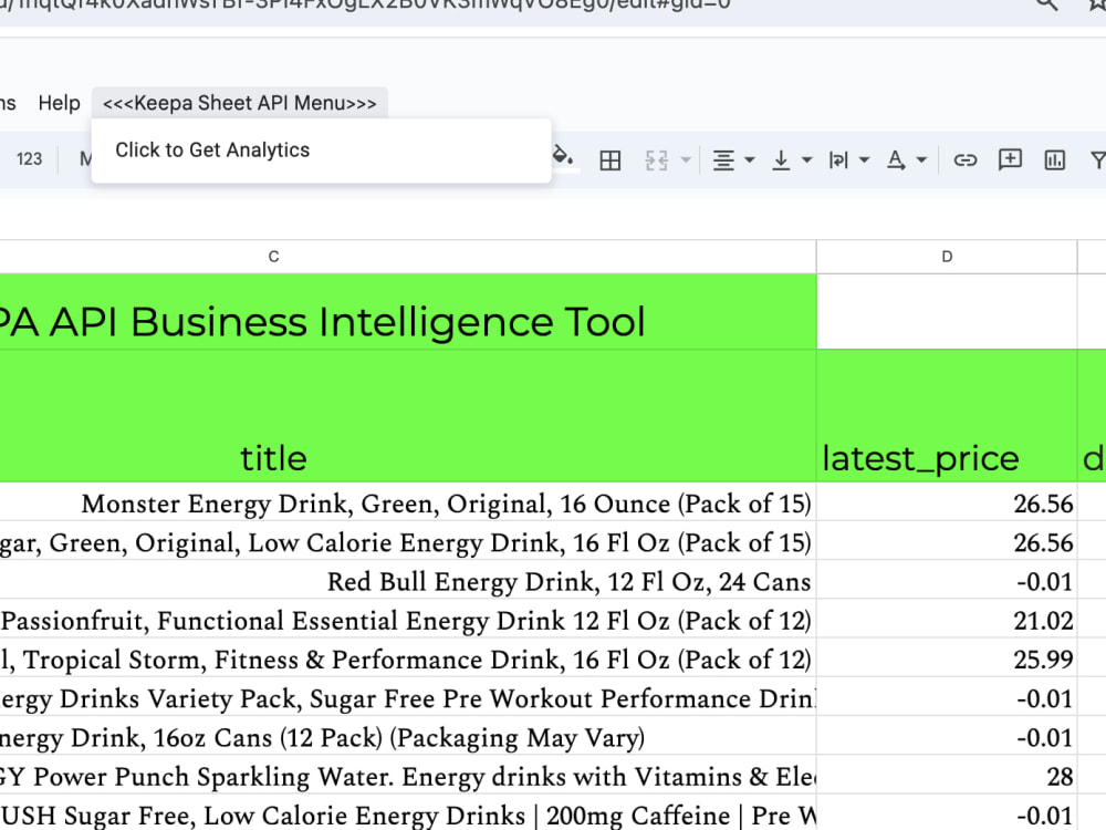 Keepa API data for Amazon products in a Google sheet | Upwork
