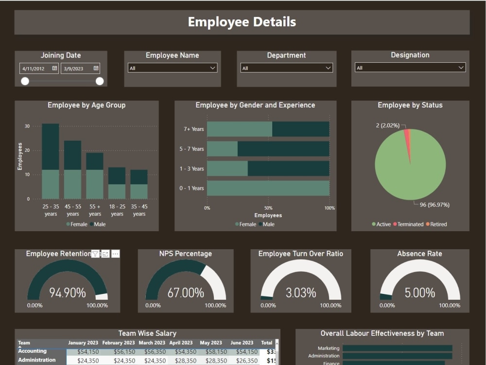 Power BI HR dashboard to manage employees in your organization | Upwork
