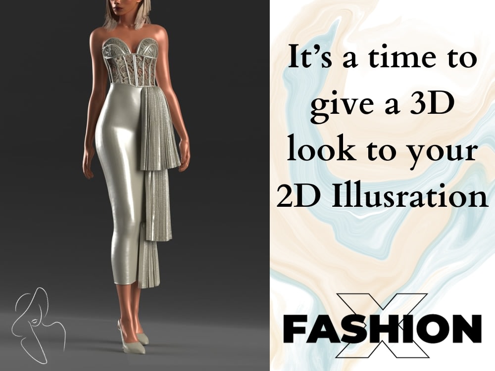 Your 2d fashion illustration converted into 3d fashion clothing | Upwork