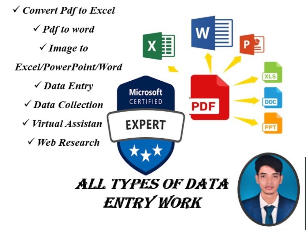 Data entry in MS Office Like conversion PDF to Excel, Word, PowerPoint | Upwork