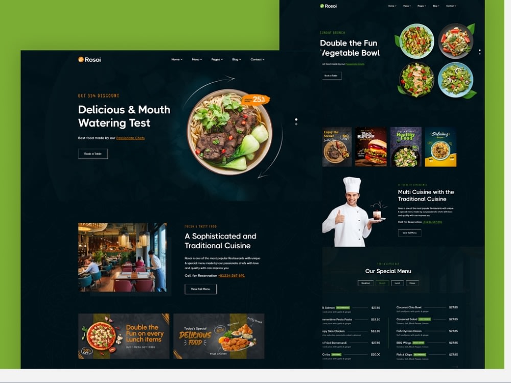 Responsive wordpress cafe food restaurant website landing page design ...