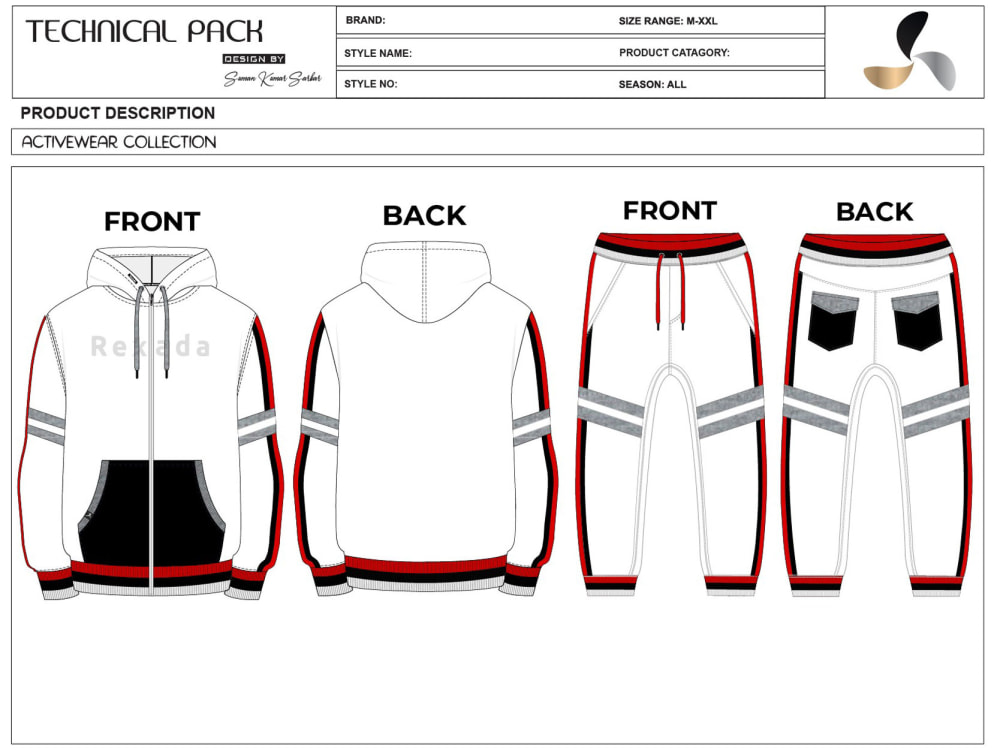 Clothing tech packs and flat sketch | Upwork