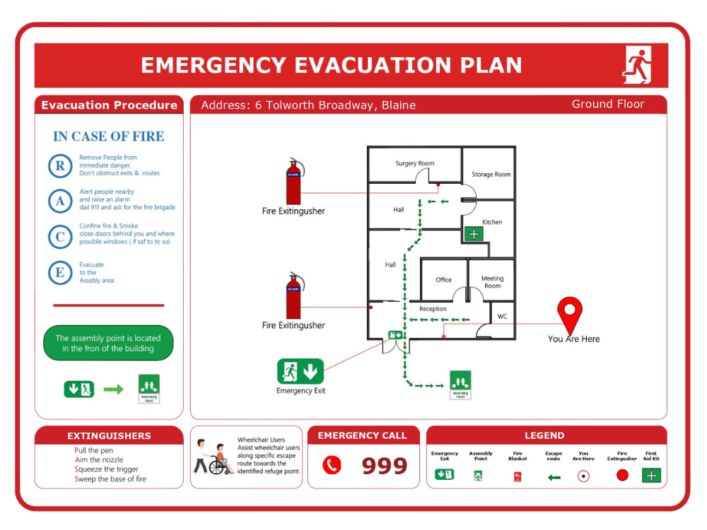 Fire emergency evacuation map for your floor plan | Evacuation plan ...