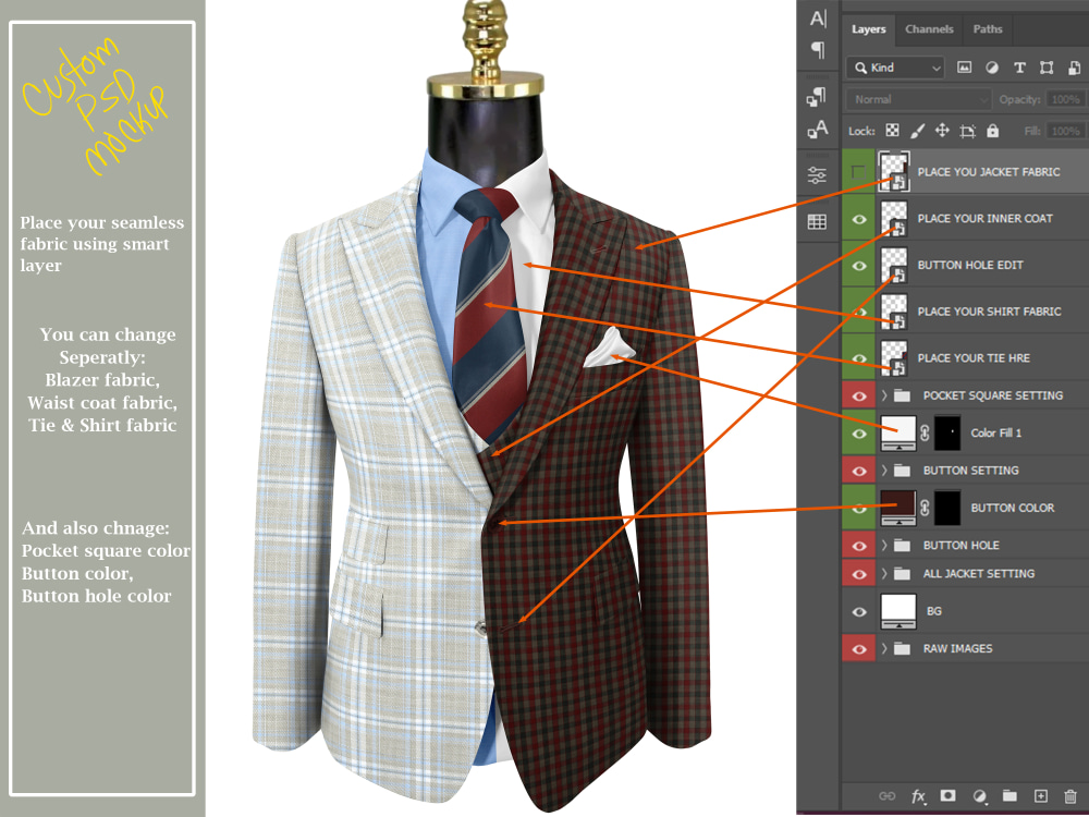 A Customizable PSD Blazer Mockup for adding your fabric and pattern ...
