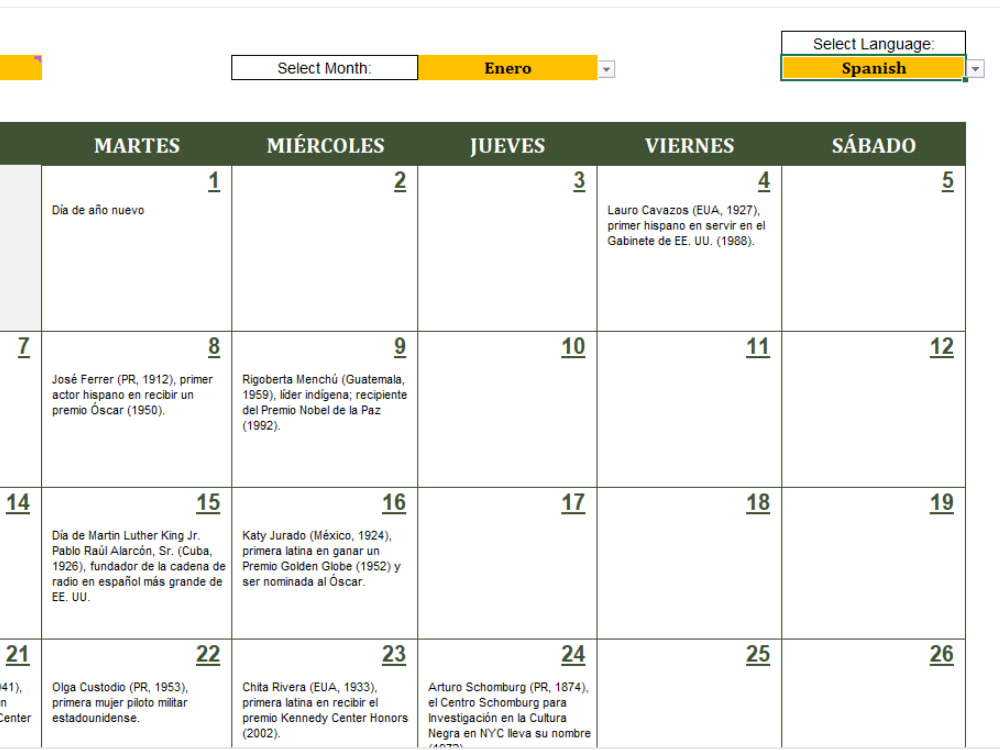 A Perpetual Bilingual Calendar | Upwork