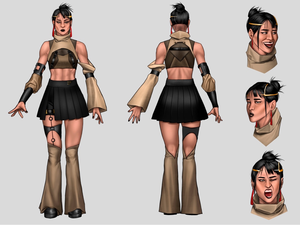 An amazing character design sheet in semi-realistic style. | Upwork