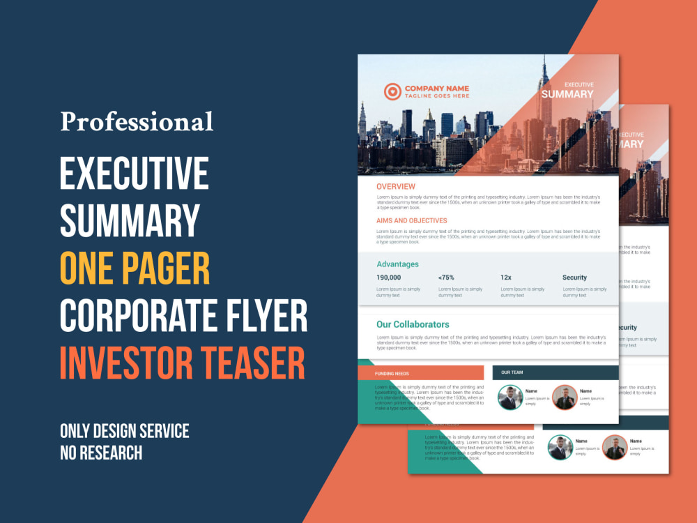 A executive summary, one pager, corporate flyer, investor teaser, or ...