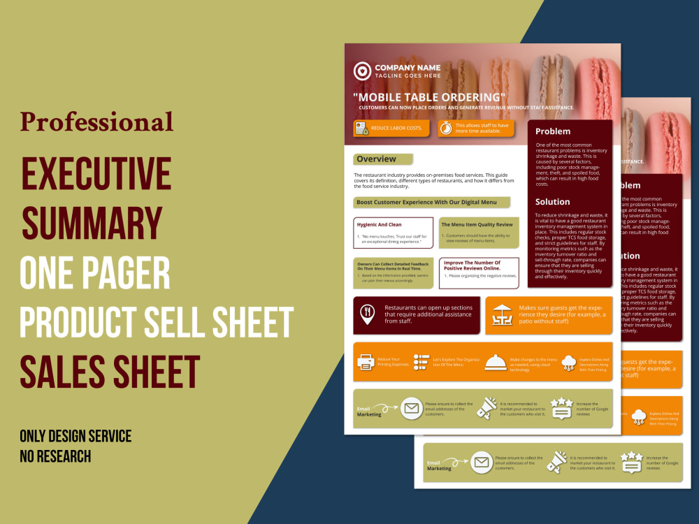 A executive summary, one pager, corporate flyer, investor teaser, or ...