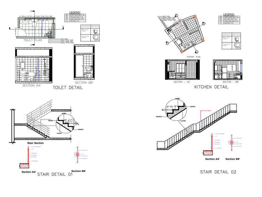 2d floor plan, section and working drawings in Autocad | Upwork