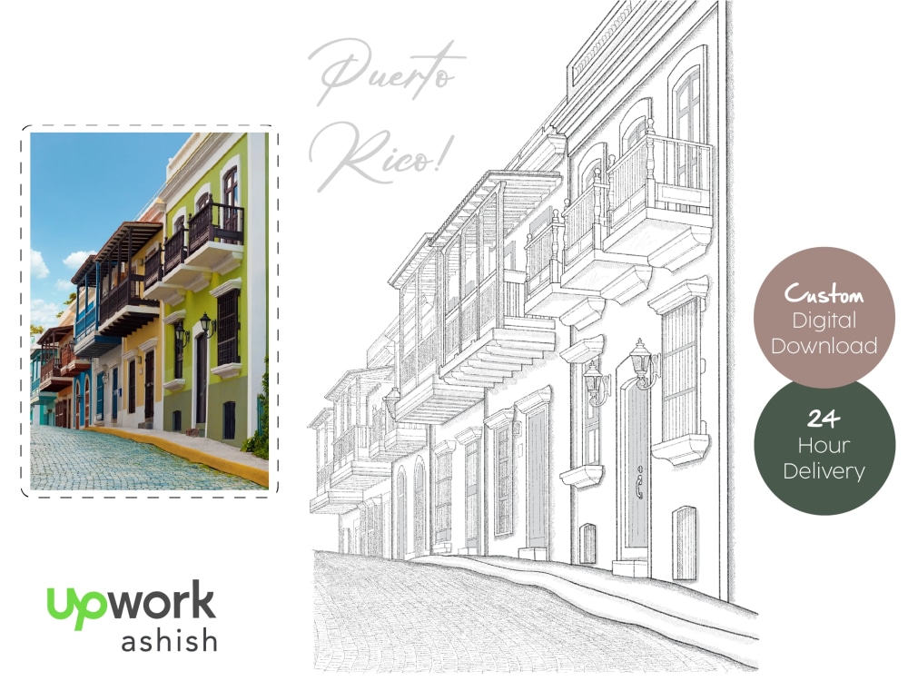 Custom Digital Sketch of Store Front, Buildings | Upwork