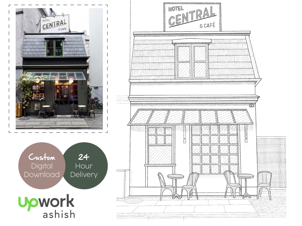 Custom Digital Sketch of Store Front, Buildings | Upwork