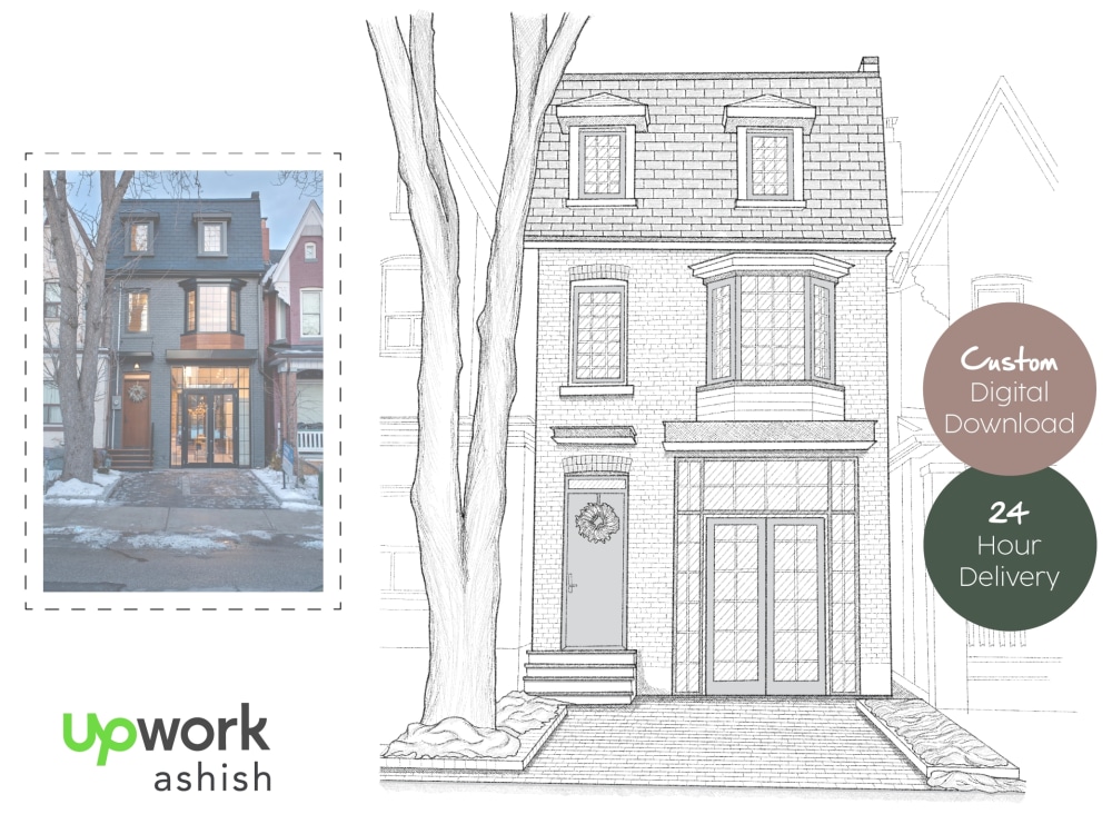 Custom digital sketch of home, cottage, real estate line Art | Upwork
