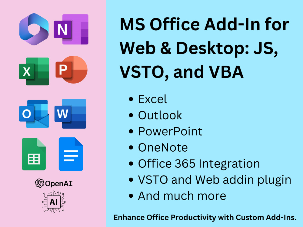 An office addin plugin and integrates with OpenAI, Chat GPT | Upwork