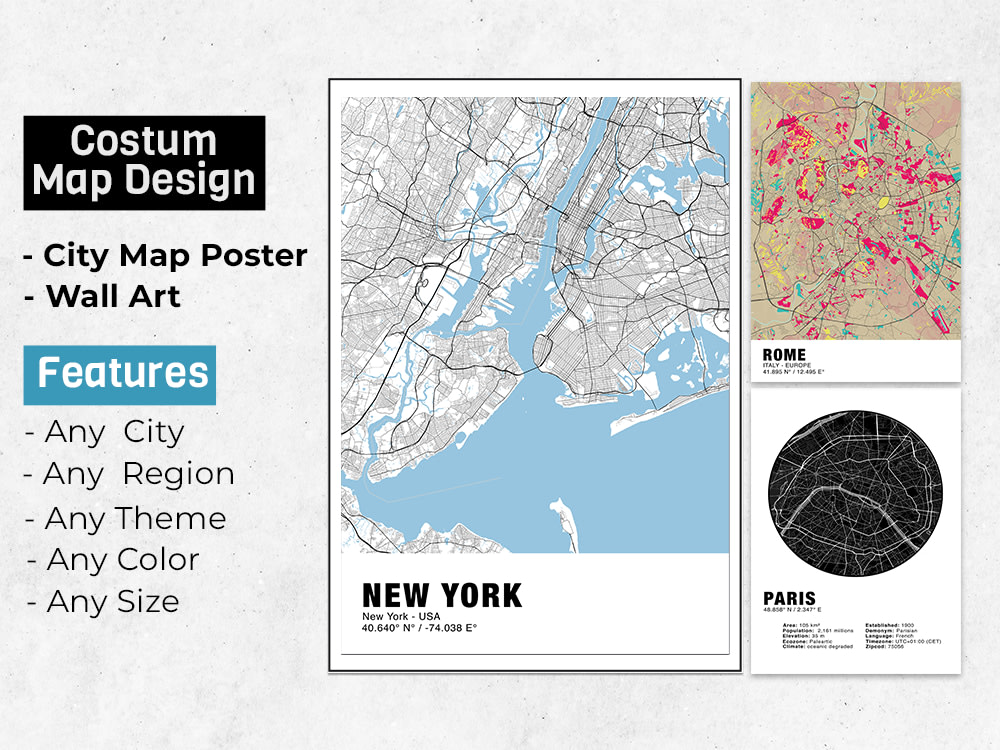 A city map poster or wall art print canvas | Upwork