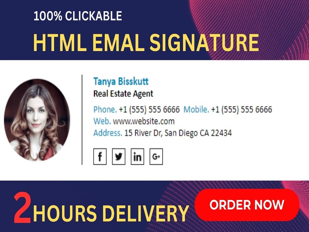 A clickable html email signature for your unique online presence | Upwork