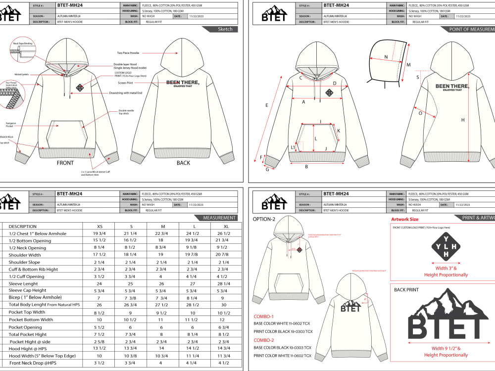 Professional and complete Tech Pack Design for bulk production | Upwork