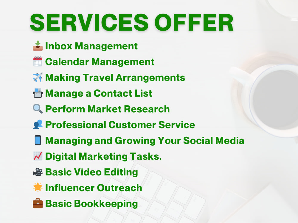 Efficient Admin assistance, freeing your time for what matters most ...