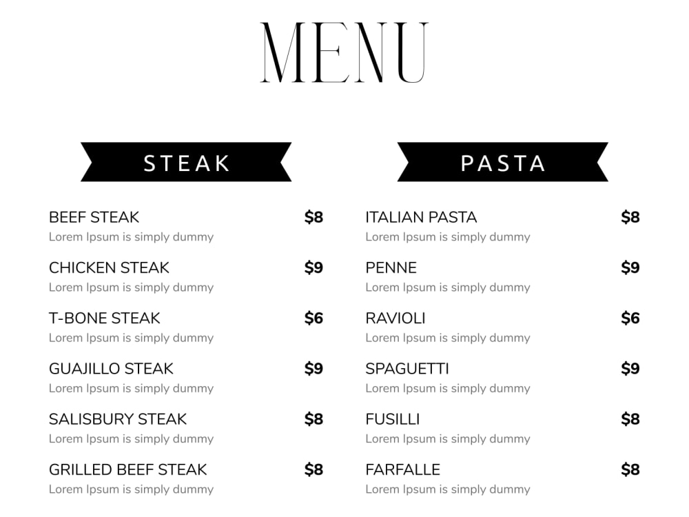 A stunning and modern creative food menu | Upwork
