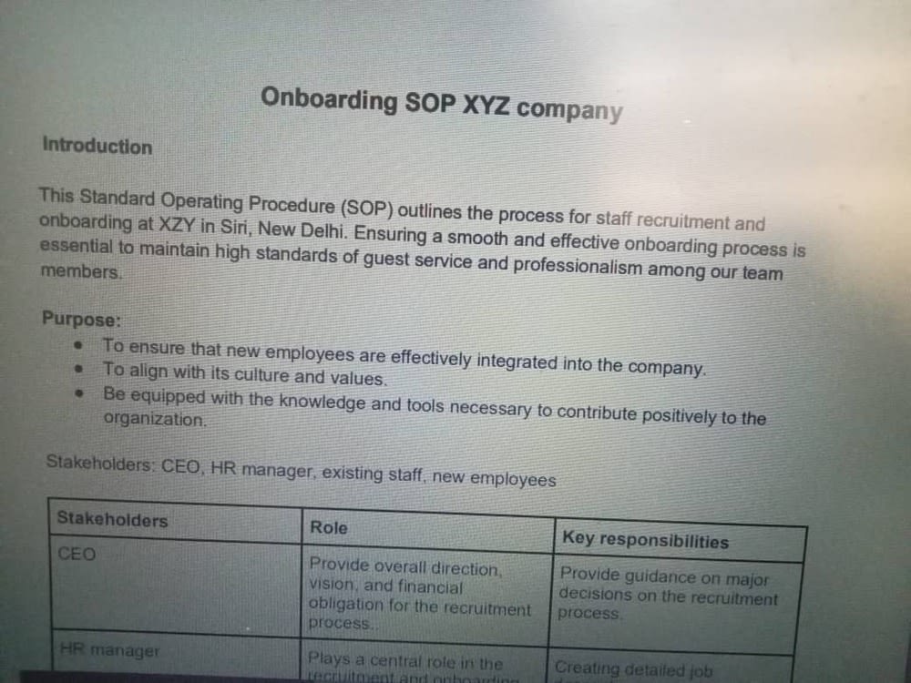A Standard Operating Procedure for staff recruitment and onboarding ...