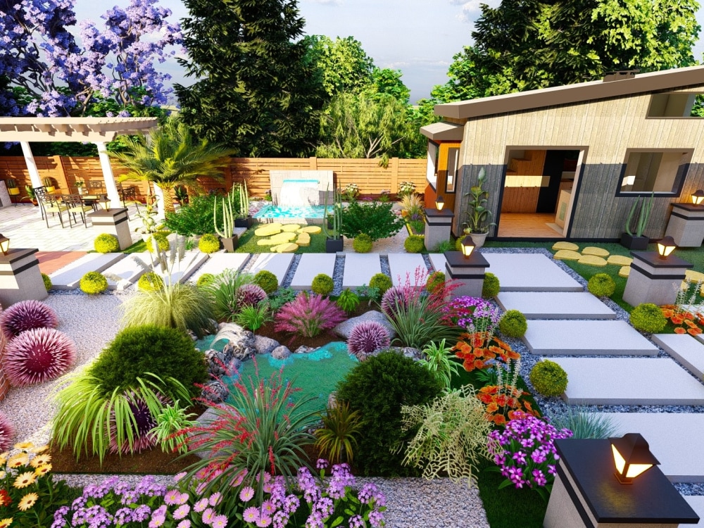 Front yard & backyard landscape design, 3D Landscape Modeling ...