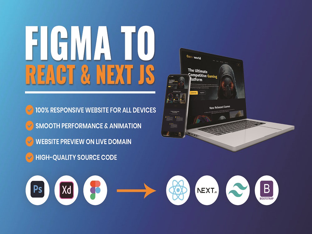 Figma To React Js Psd To React Next Js React Js Tailwind Css Mern Upwork