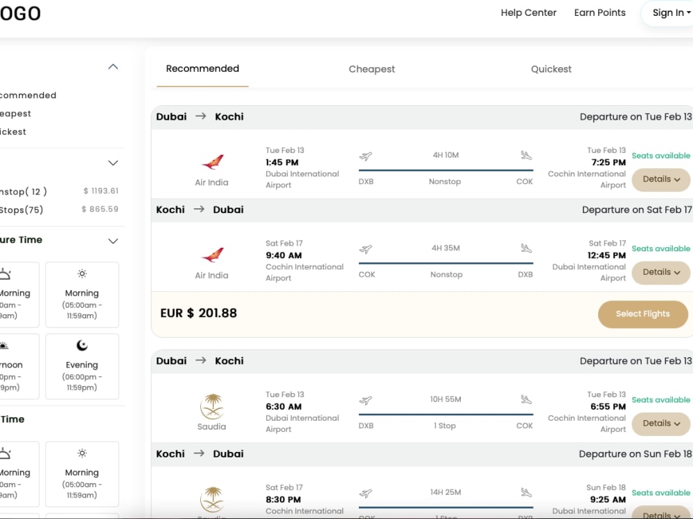 Flight booking software with attractive user interface | Upwork