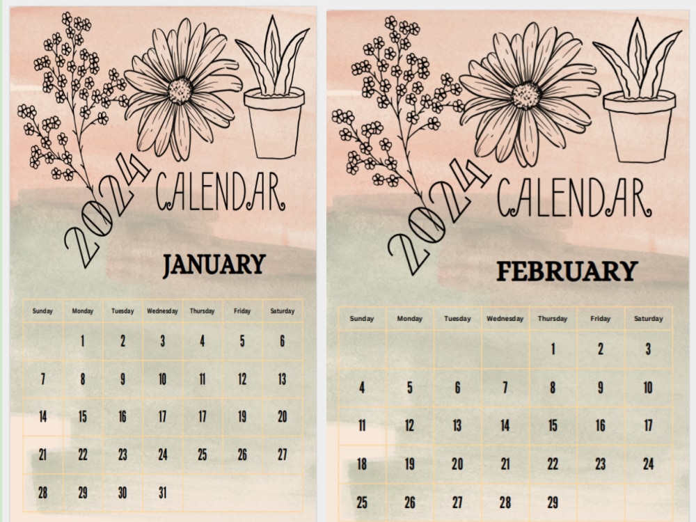Beautiful and Creative 2024 PDF Calendar | Upwork