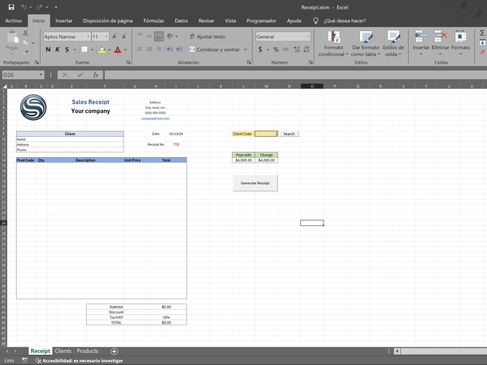 A customizable receipt template in Excel format for printing as PDFs ...