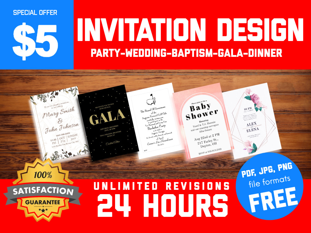Pdf printable invitations for events and wedding | Upwork