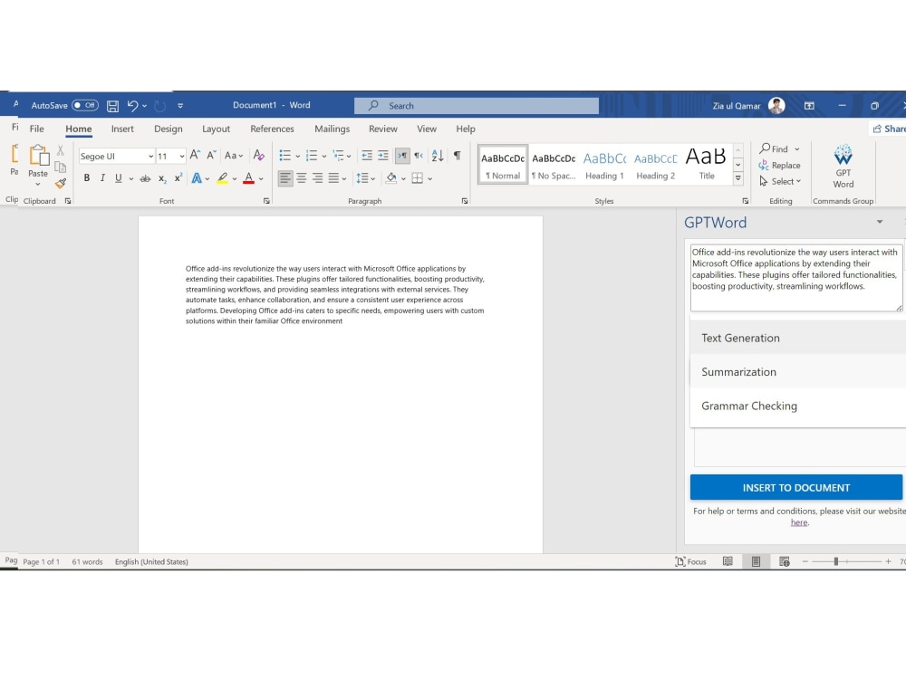 Office add-in plugin with Chat GPT and Open AI integration | Outlook ...