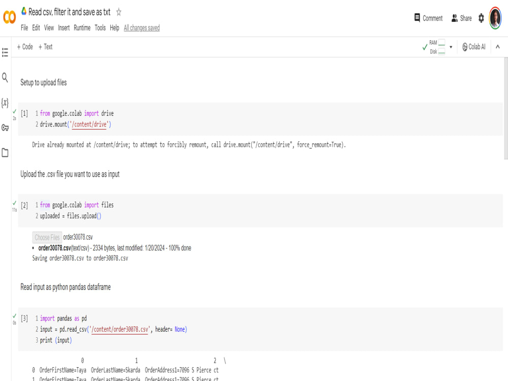 An easy way to handle csv files and save the output as .txt files | Upwork