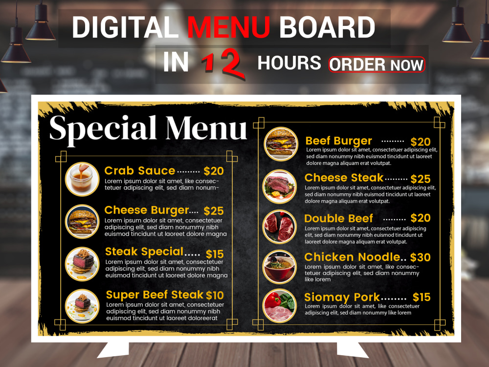Modern Digital Menu Board design | Upwork