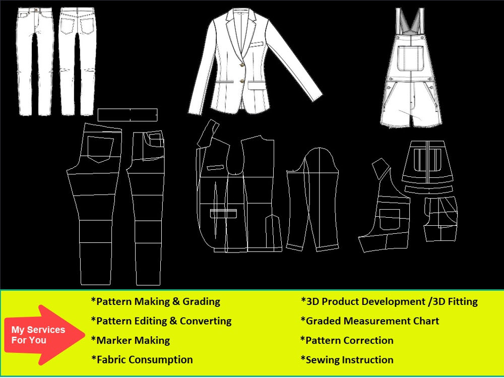 Sewing pattern making, grading, marker making, 3D | Upwork